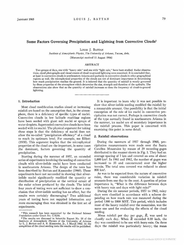 Battan - 1965 - Some Factors Governing Precipitation and Lightning From ...