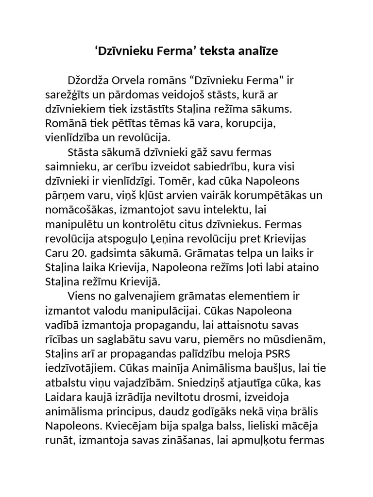 Dzīvnieku Ferma - Teksta Analīze | PDF