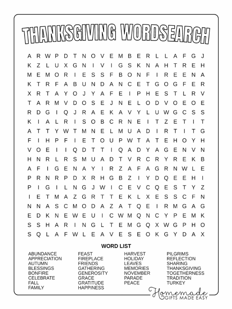 Thanksgiving Word Search General Hard | PDF