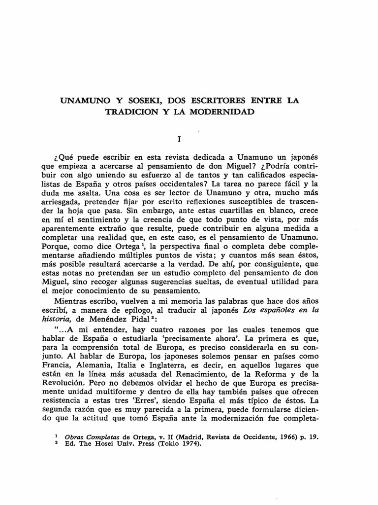 Unamuno y Soseki. Dos Escritores Entre La Tradicion y La Modernidad ...