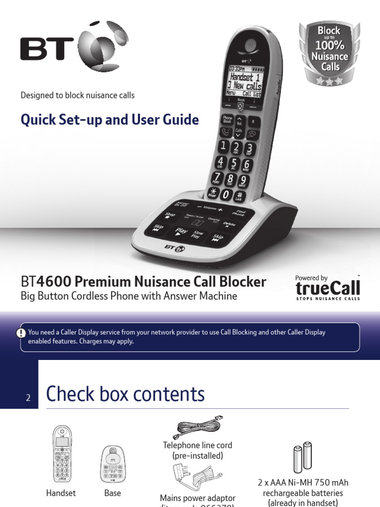 3653 BT4600 UG Call Blocking Version Iss.4 [3] | PDF | Telephone ...