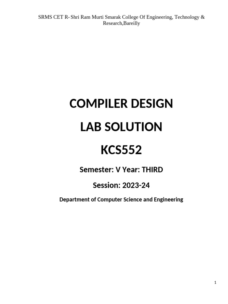 Compiler Design (KCS 552) Solution | PDF | Parsing | Compiler
