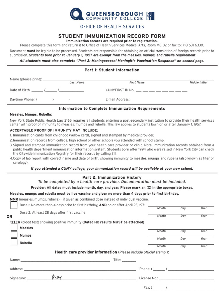 Blank Student Immunization Form FGF | PDF | Pediatrics | Health Sciences