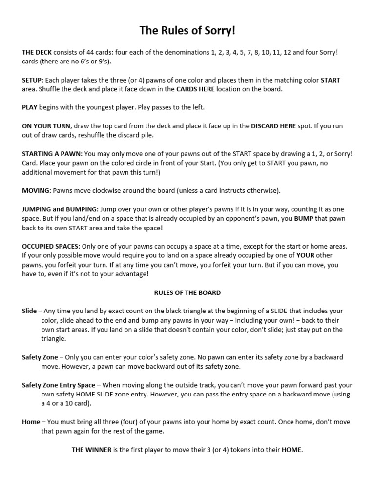 Sorry | PDF | Games Of Chance | Board Games