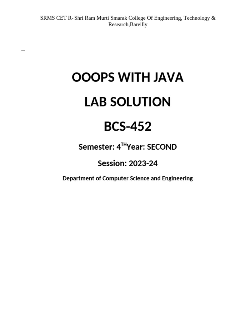 Final Oops With Java Lab (BCS 452) | PDF | Parameter (Computer Programming) | Constructor ...
