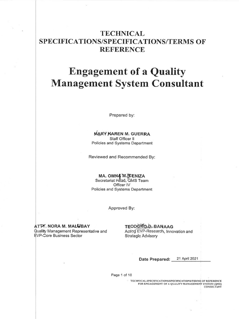 20210422-TS-Engagement of A Quality Management System Consultant | PDF