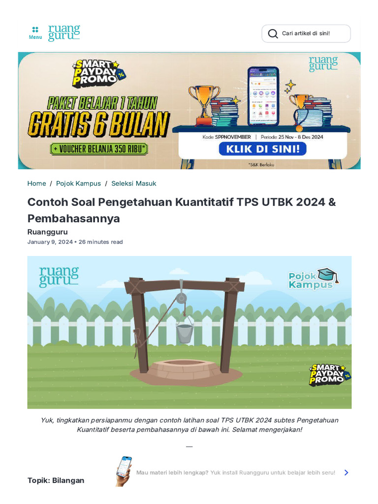 Contoh Soal Pengetahuan Kuantitatif TPS UTBK 2024 & Pembahasannya | PDF