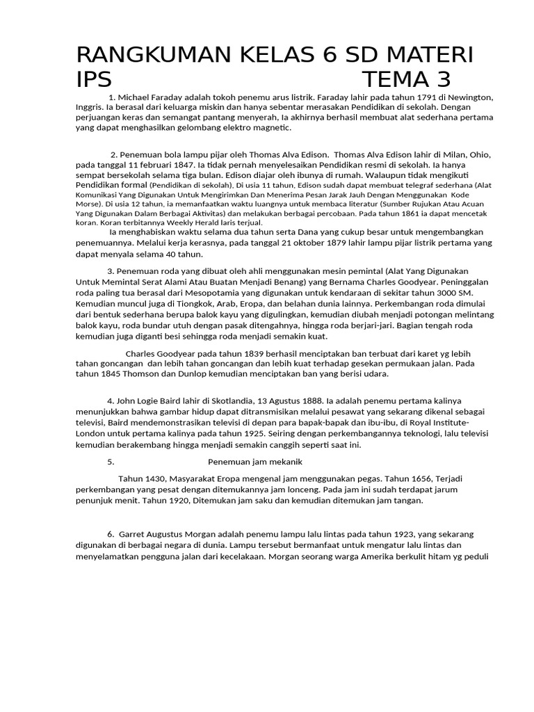 Rangkuman Kelas 6 Sd Materi Ips Tema 3 | PDF