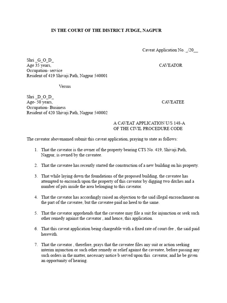 Caveat Application Against Property Encroachment | PDF | Justice ...