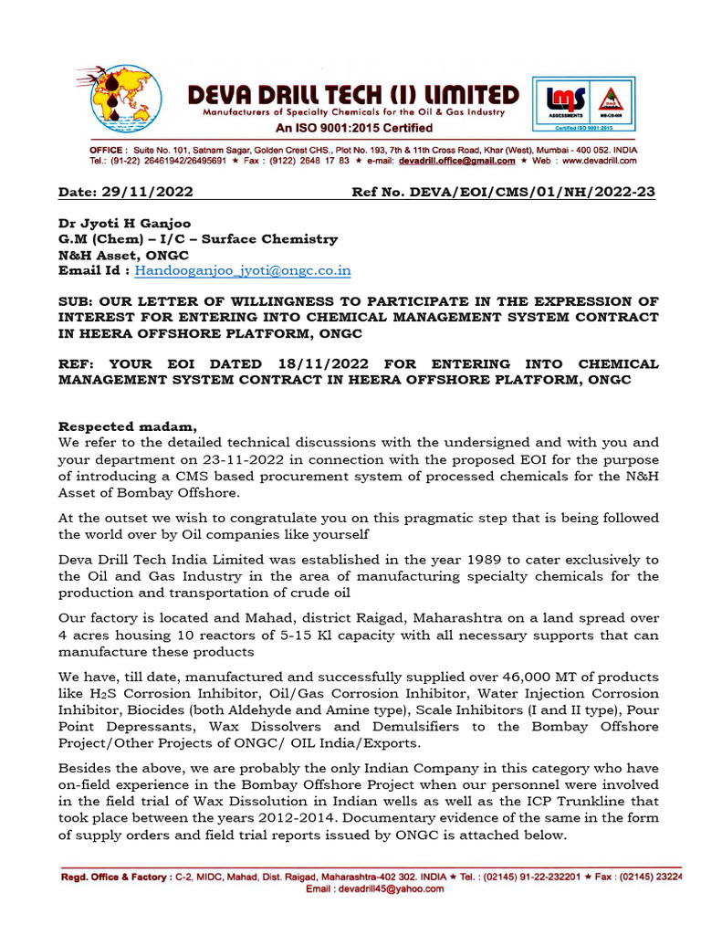 NH CMS EOI LETTER | PDF | Hydrocarbons | Petroleum