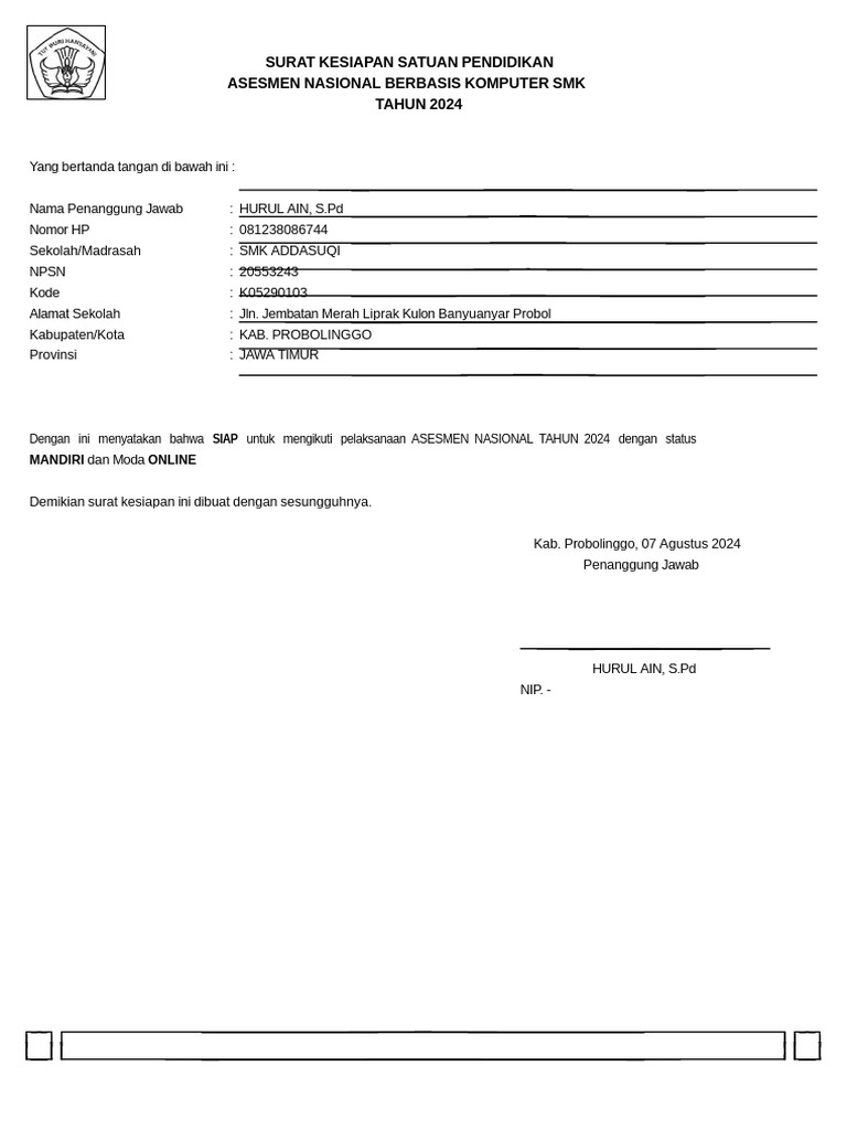 Asesmen Nasional - Tahun 2024 | PDF