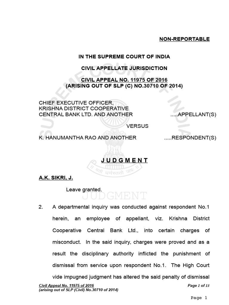 CEO Krishna District Cooperative Central Bank | PDF | Appeal | Judgment ...