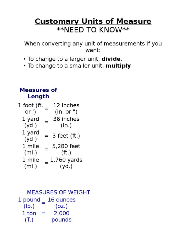 Customary Measurement Conversion Guide | PDF