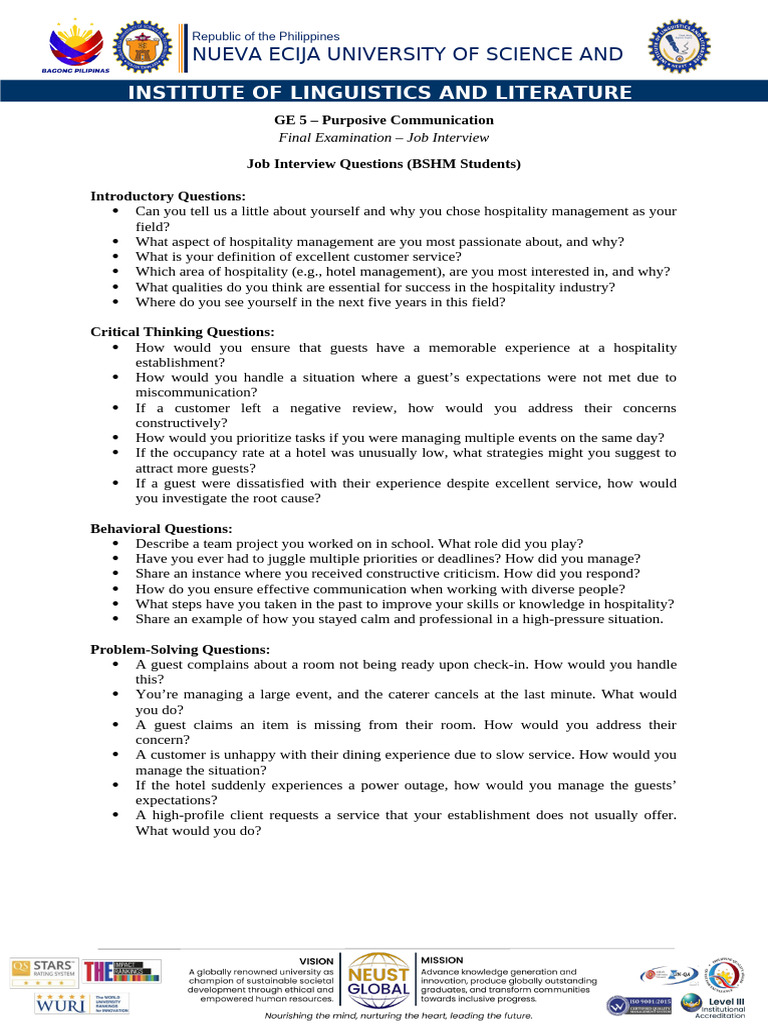 Final Examination in GE 5 Practical Exam Job Interview | PDF | Job ...