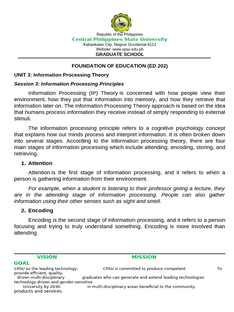 Raina Rivera UNIT 3 Session 3 Hand-Outs - 1 | PDF | Information | Memory