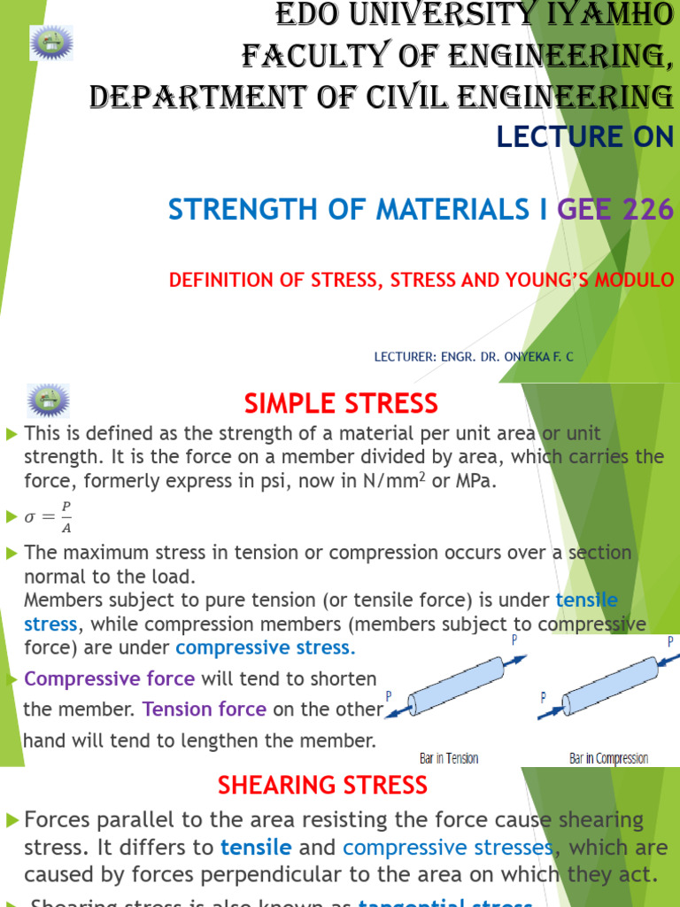 Fourth Lecture GEE 226 | PDF | Deformation (Engineering) | Stress (Mechanics)