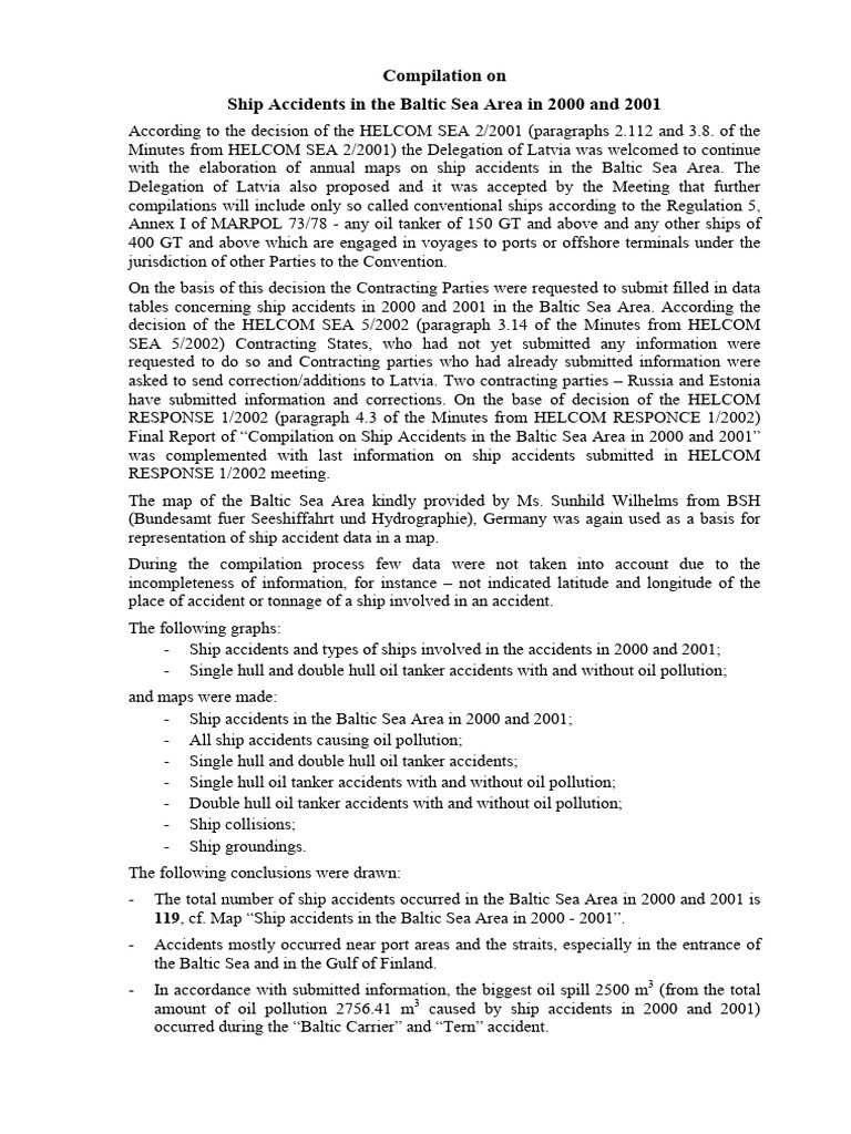 Compilation On Shipping Accidents in The Baltic Sea Area During 2000 ...