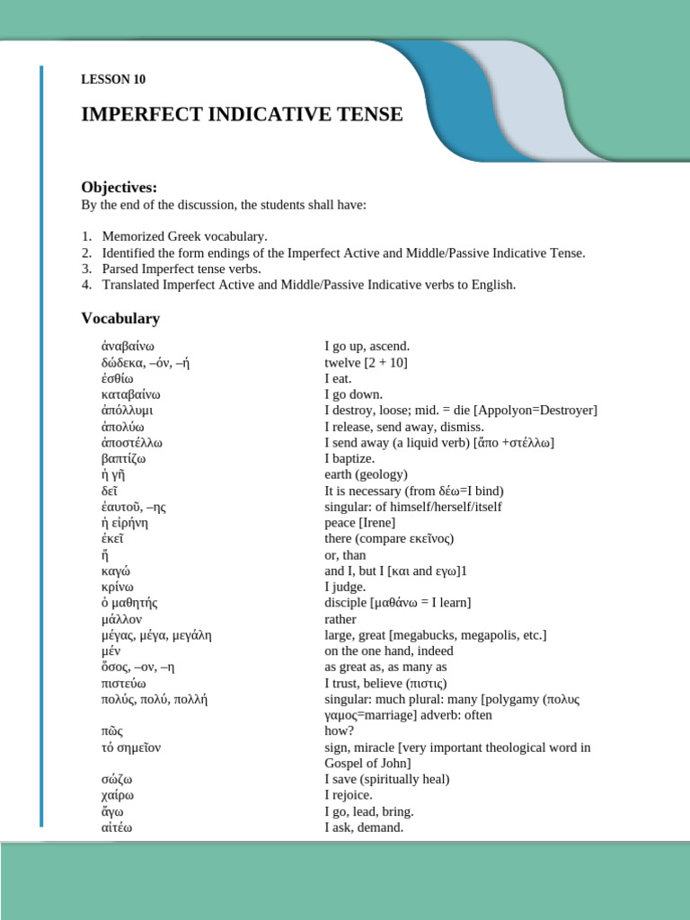 Greek Imperfect Indicative Tense Guide | PDF | Grammatical Tense ...