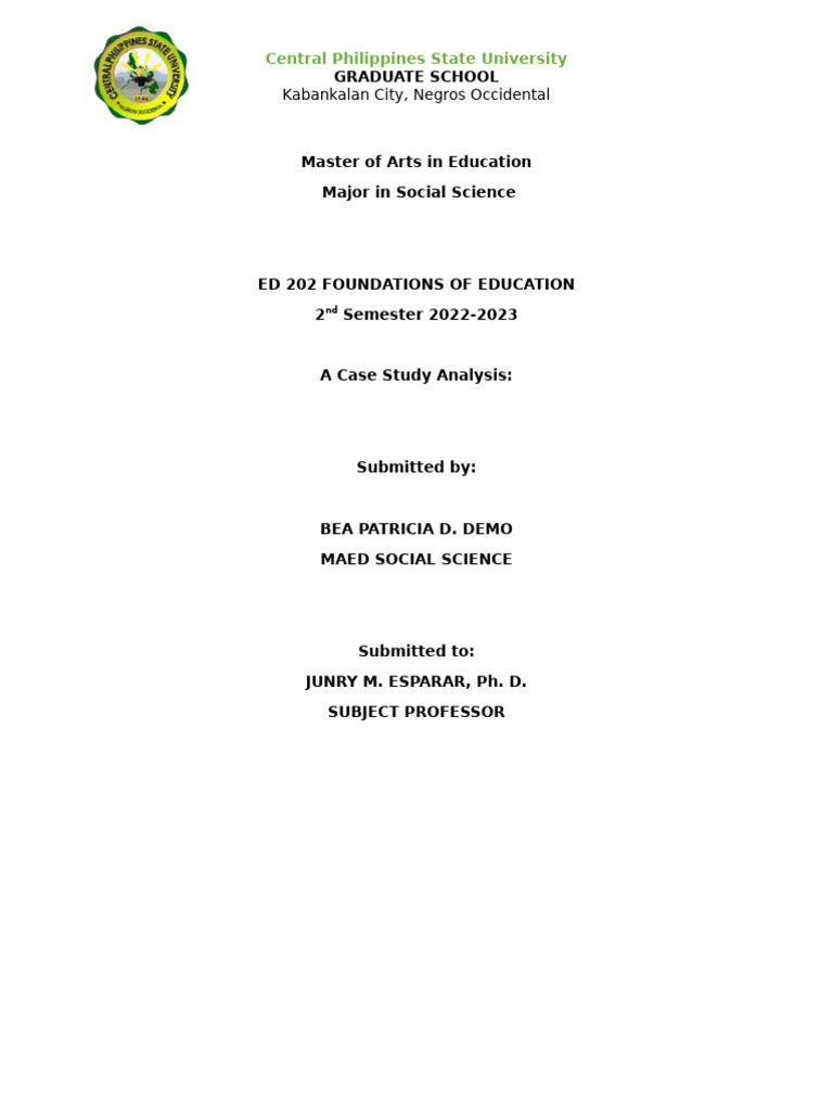 Ed 202 Case Study Demo Bea | PDF | Child Development | Learning