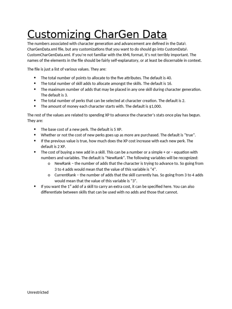 Customizing CharGen Data | PDF