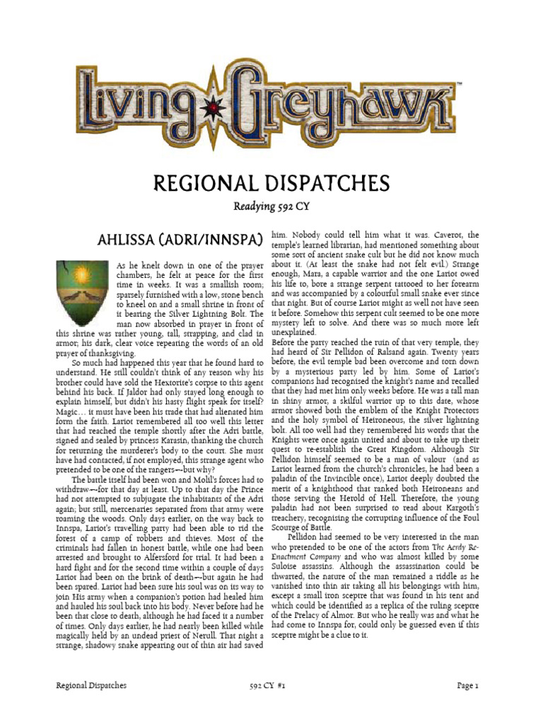 Living Greyhawk - Regional Dispatches (Readying 592 CY) | PDF