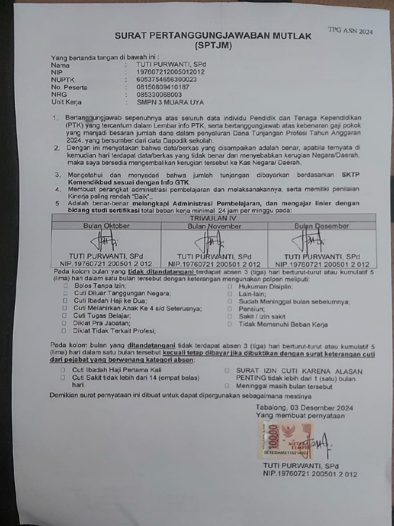 Berkas TPG Triwulan 4 2024_Tuti Purwanti | PDF