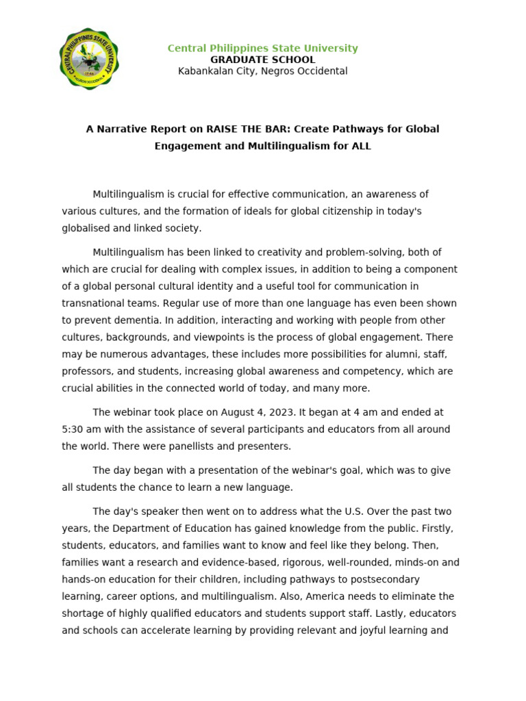 Narrative Report On A Webinar | PDF | Multilingualism | Human Communication