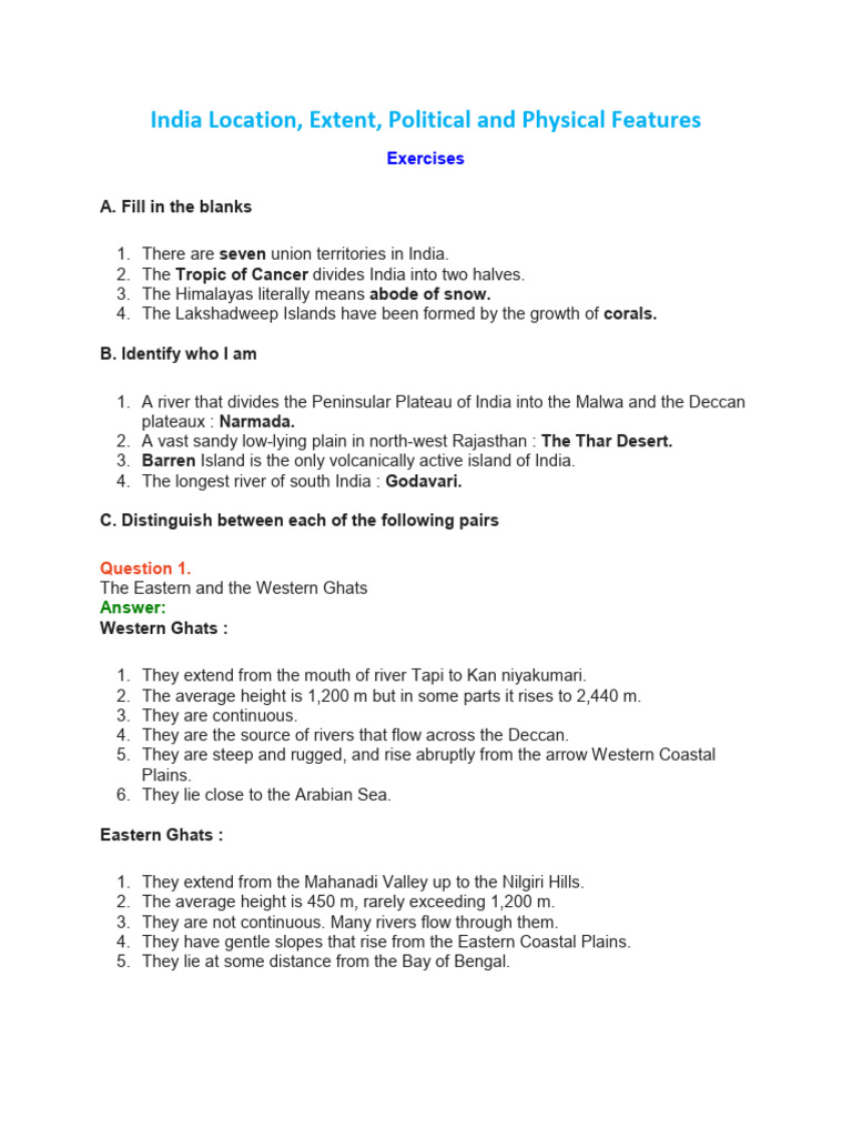 India Location, Extent, Political and Physical Features | PDF | Indian ...