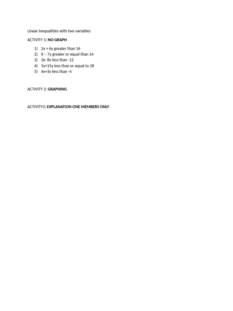 Linear Inequalities Worksheet | PDF
