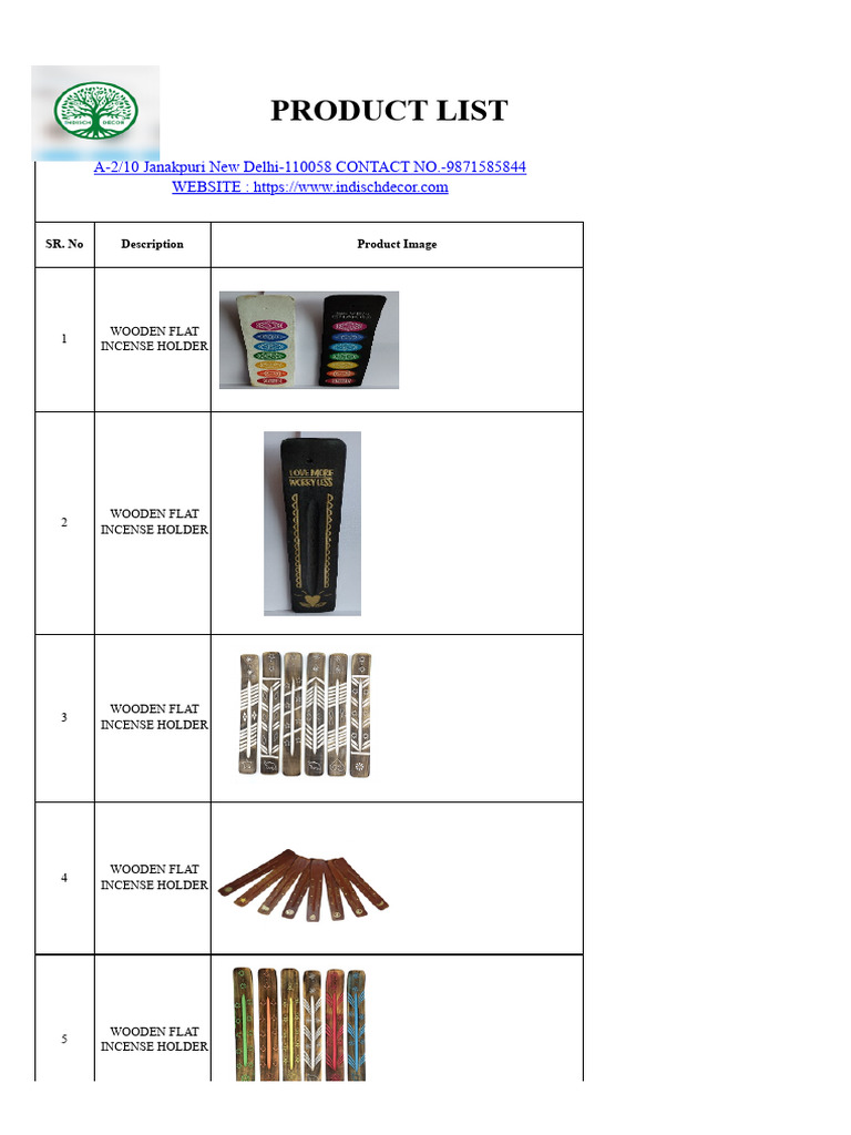 INSCENSE PRODUCT LIST Stick and Plates | PDF