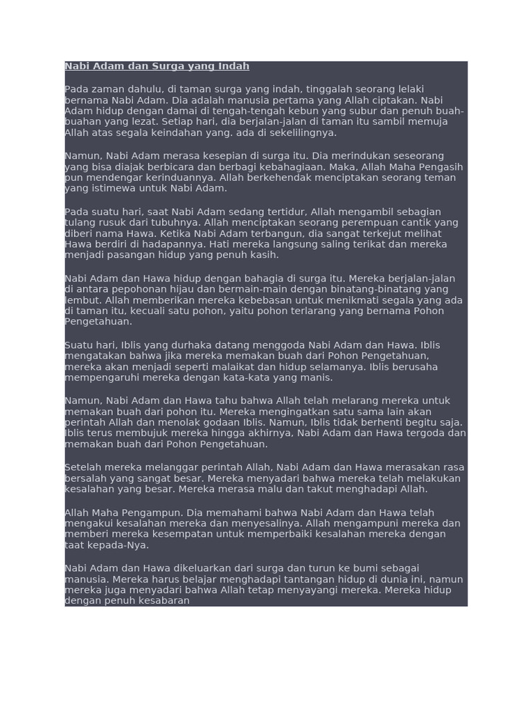 Kisah Nabi Adam, Sulaiman, dan Musa | PDF