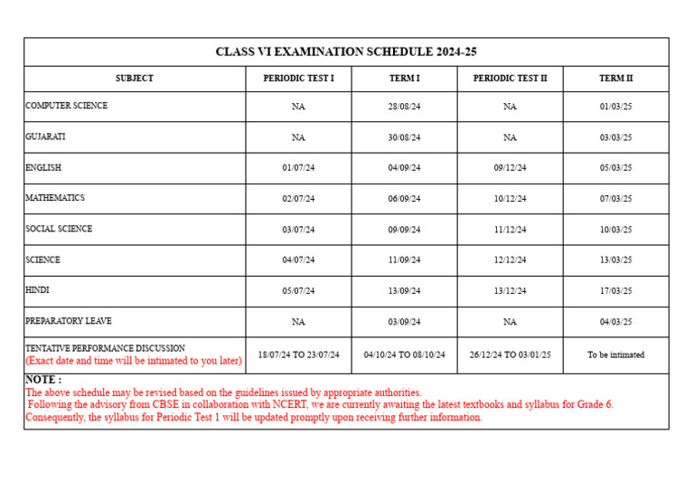 Class6 Exam Schedule | PDF