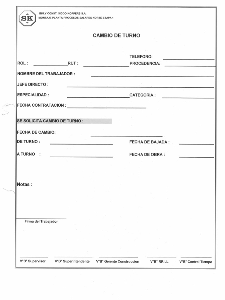 Formato cambio de turno | PDF