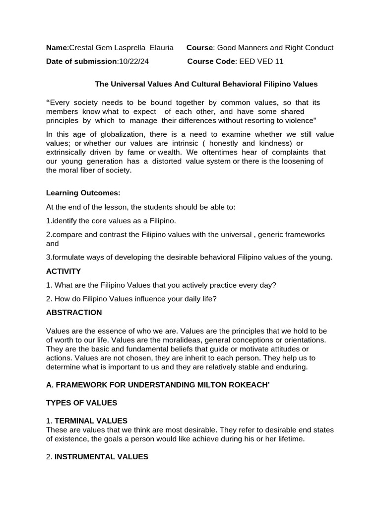 Elauria Detailed Report in GMRC | PDF | Philippines | Thought