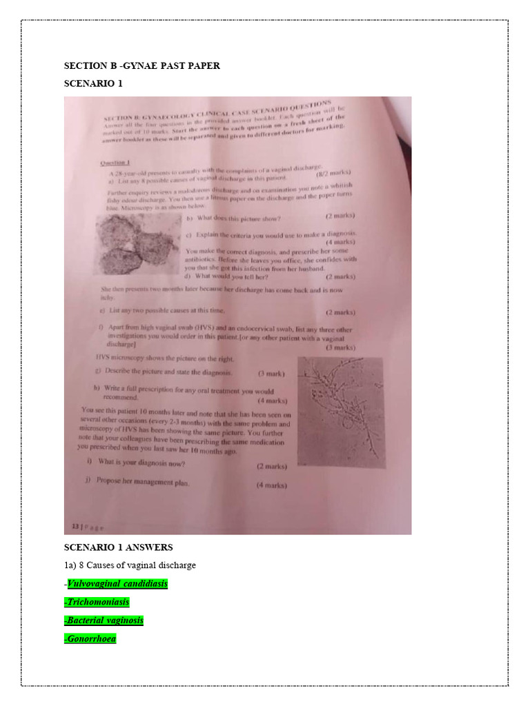 Gynae Past Paper Scenarios | PDF | Candidiasis | Medical Specialties