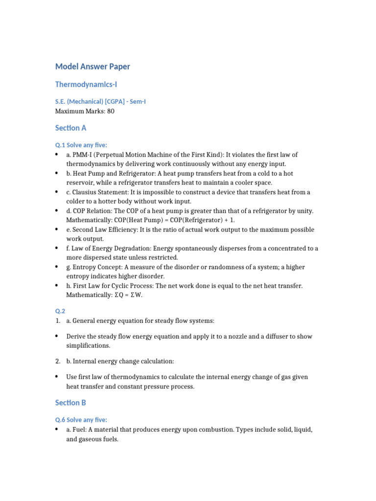 Thermodynamics-I Model Answer Paper | PDF | Heat | Entropy