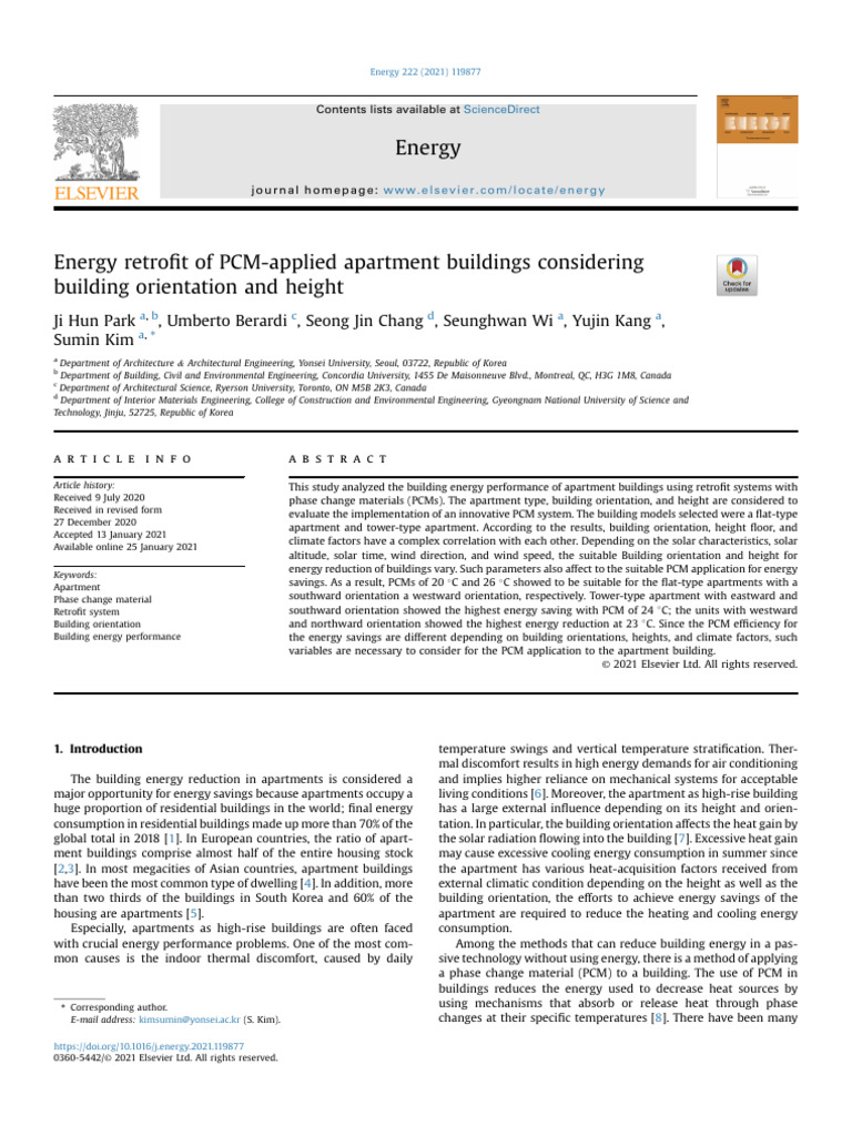 Energy Retrofit of PCM-applied Apartment Buildings Considering Building ...