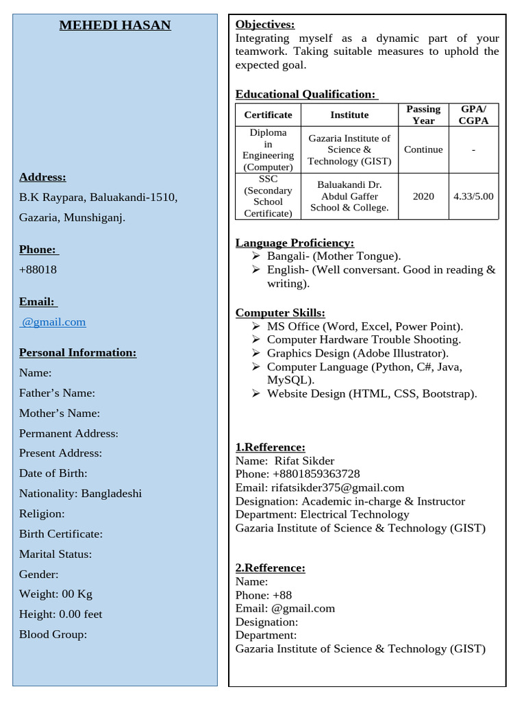 CV Formet - Copy | PDF | Computing