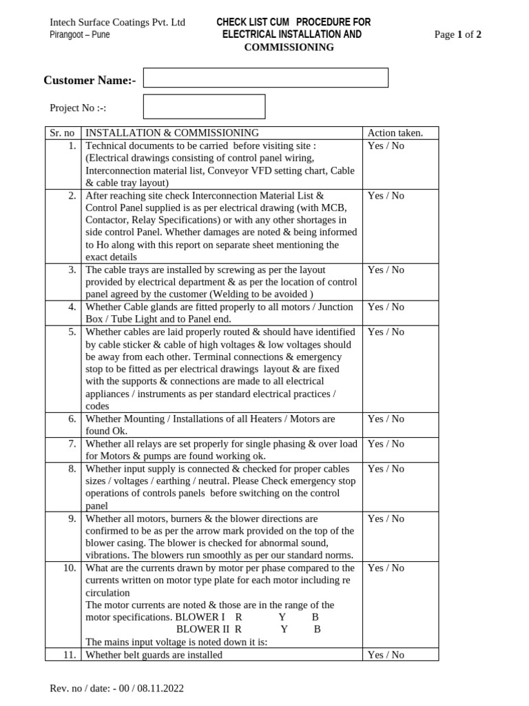 Electrical Installation Checklist | PDF | Electrical Wiring ...