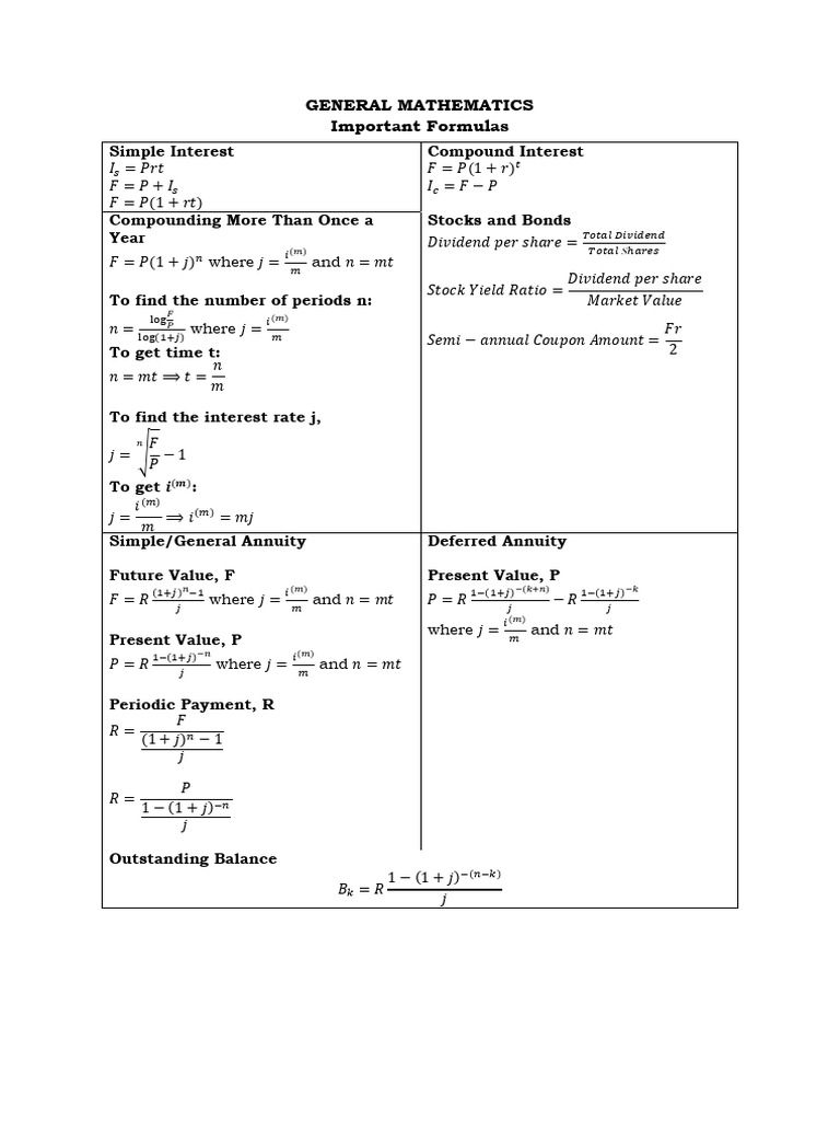 Q2_FORMULAS | PDF | Present Value | Interest