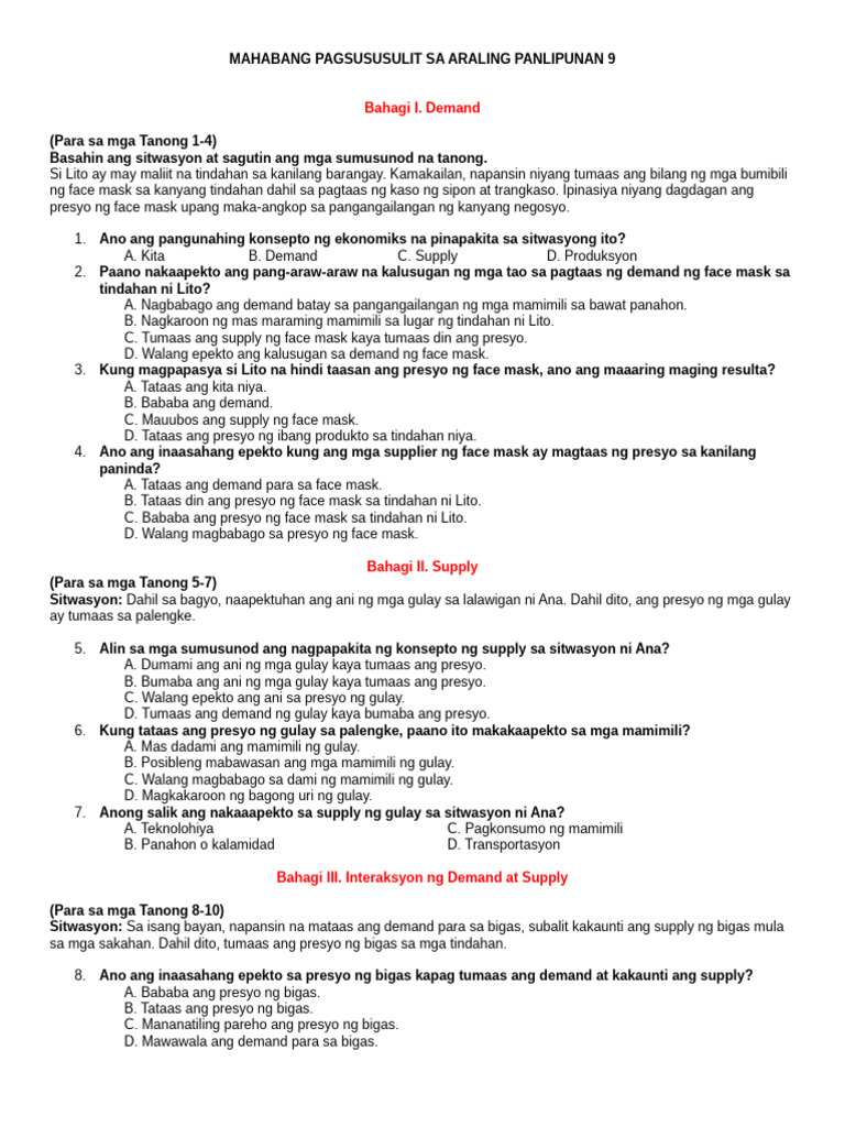 AP 9 First long quiz | PDF AP 9 First long quiz | PDF
