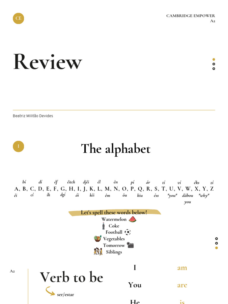 Review - Numbers, ABC, Verb To Be | PDF | Language Families | Languages