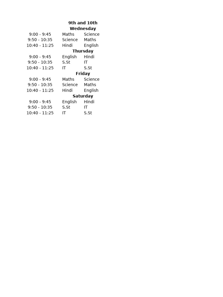 Class 9th and 10th Time Table For Live Classes | PDF