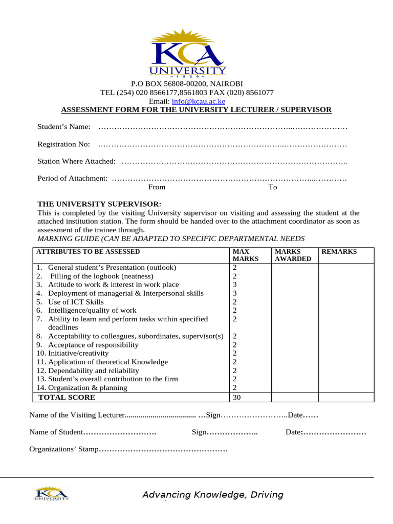 Supervisor Assessment Form | PDF