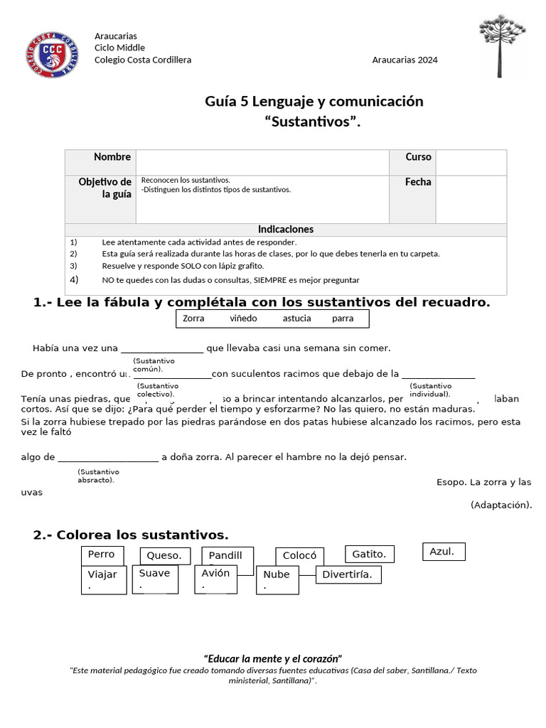Guía de Sustantivos para Ciclo Middle | PDF