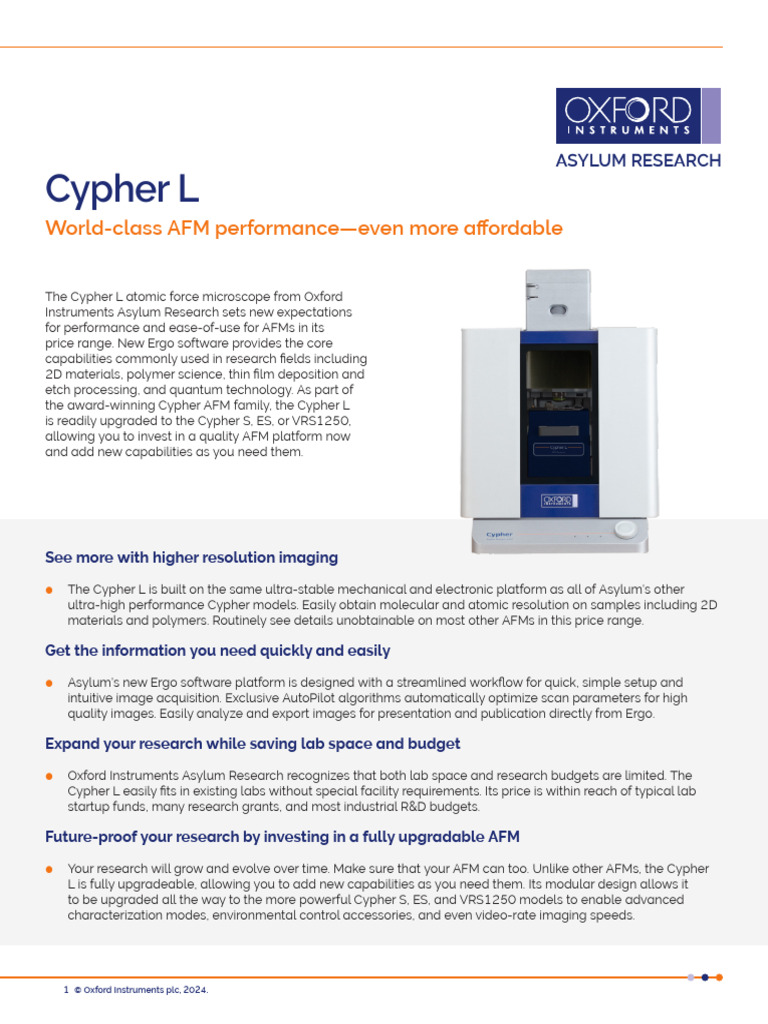 Cypher L Datasheet WEB June 2024 | PDF | Atomic Force Microscopy | Graphene