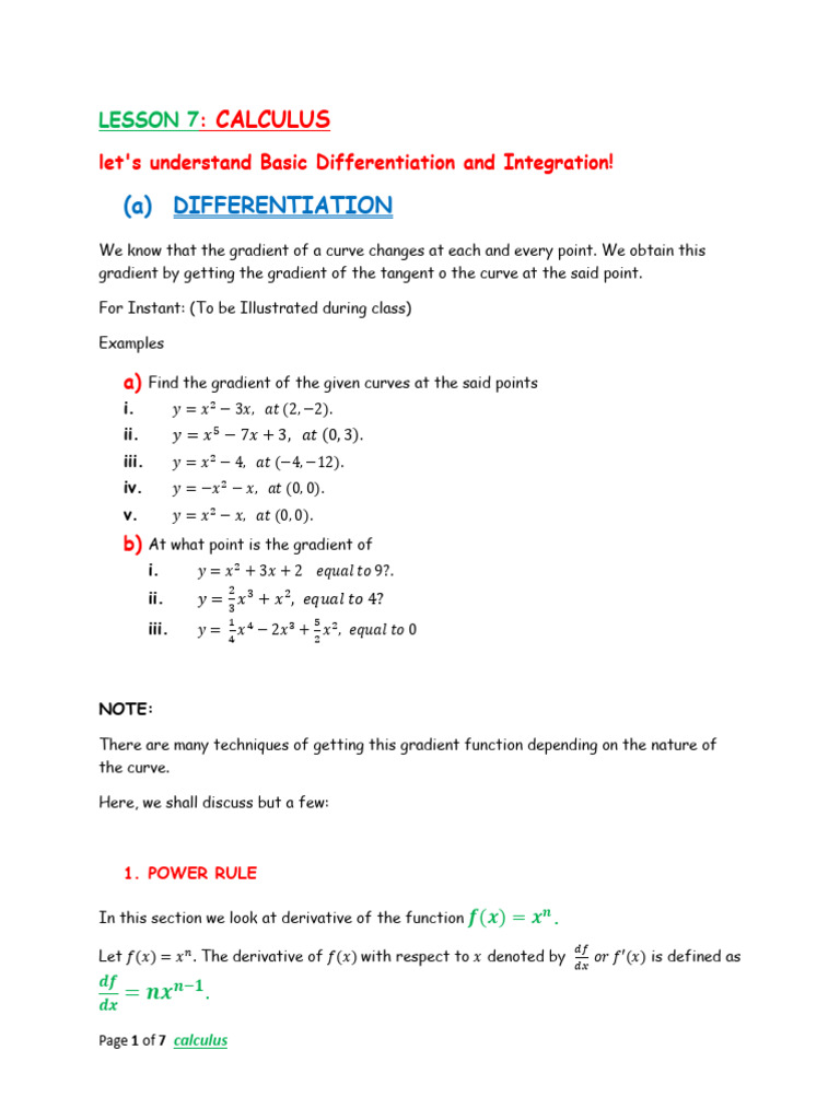 QT - LESSON 7 - Calculus | PDF | Integral | Derivative