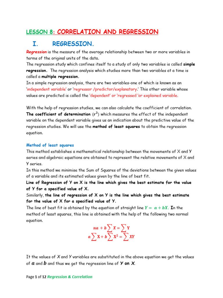 QT - LESSON 8-Regression & Correlation | PDF | Linear Regression ...