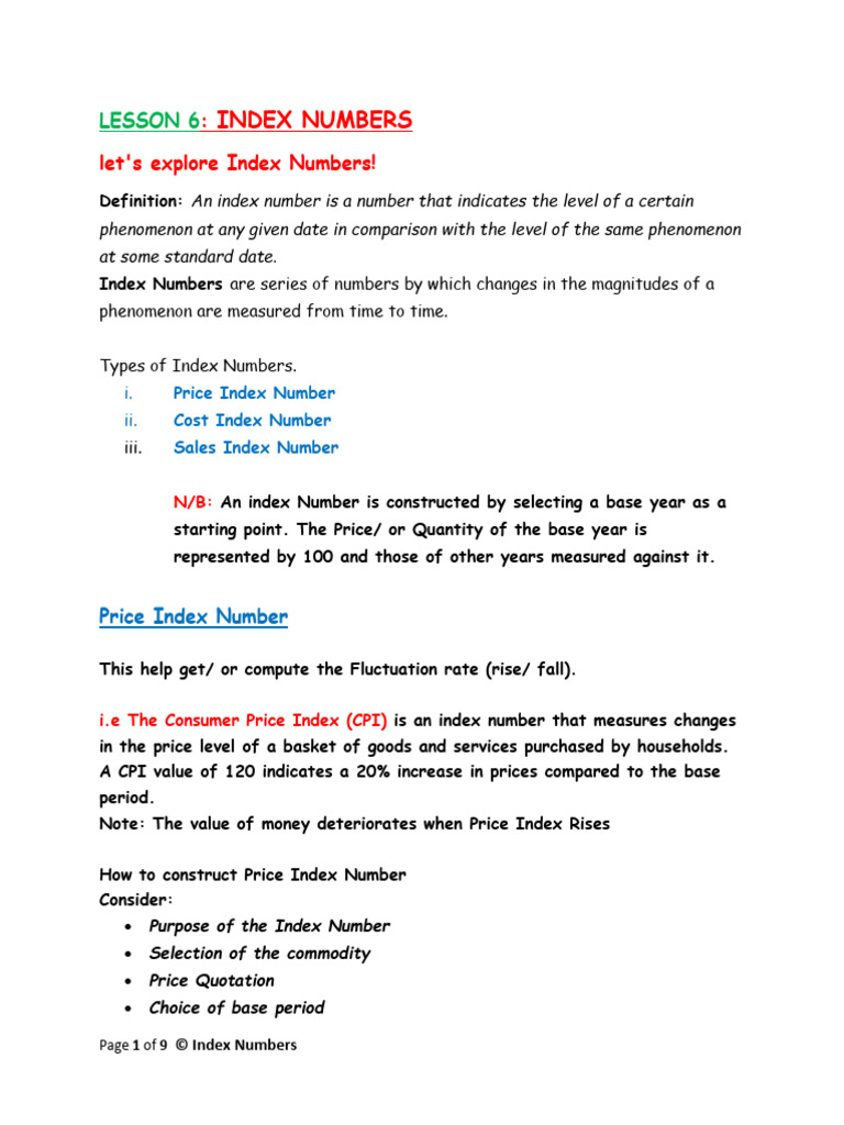 QT_LESSON 6-Index Numbers | PDF | Index (Economics) | Consumer Price Index