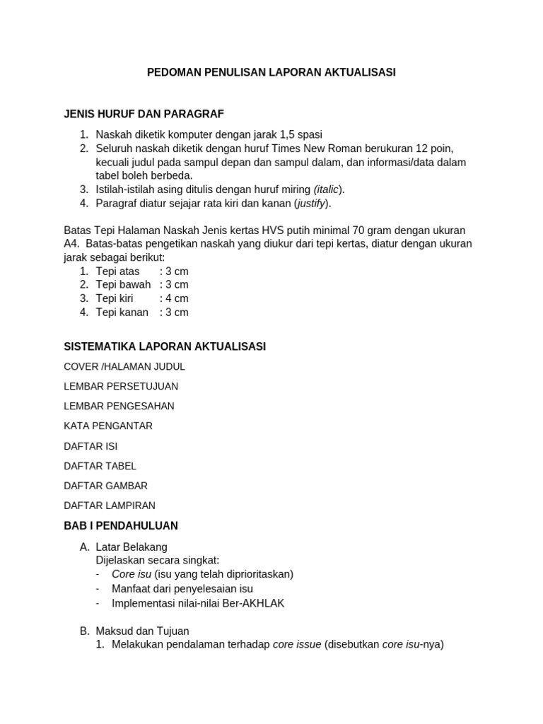 Draft-Pedoman Penulisan Laporan Aktualisasi 2024 | PDF